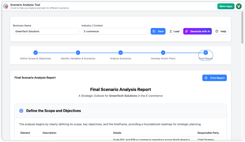 Free AI-Powered Scenario Analysis Tool for Strategic Planning