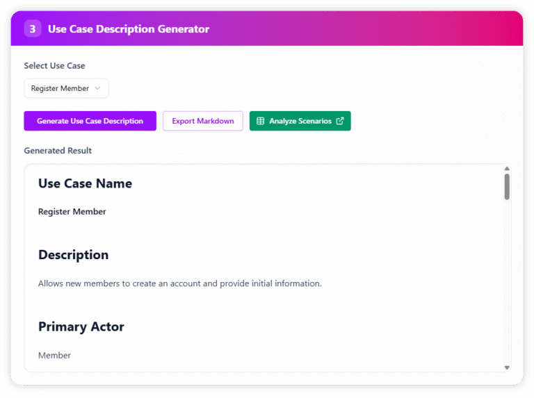 AI-Generated Use Case Description Example: Gym Membership System - Visual Paradigm AI