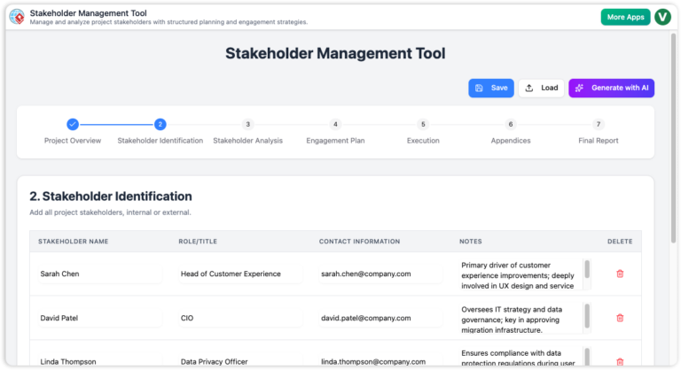 Free Stakeholder Management Tool | Professional Analysis & Planning with AI